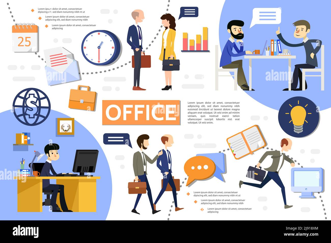 Flat business office infographic template with managers businessmen ...
