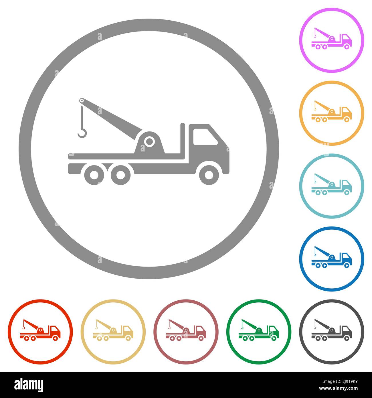 Crane truck flat color icons in round outlines on white background ...