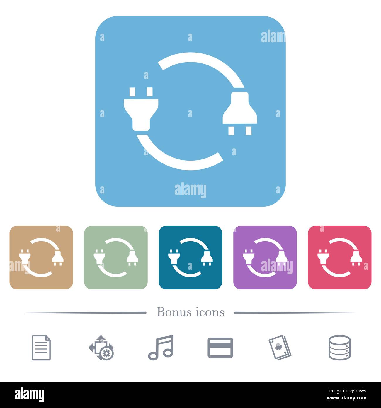 Electrical plug and cord white flat icons on color rounded square ...