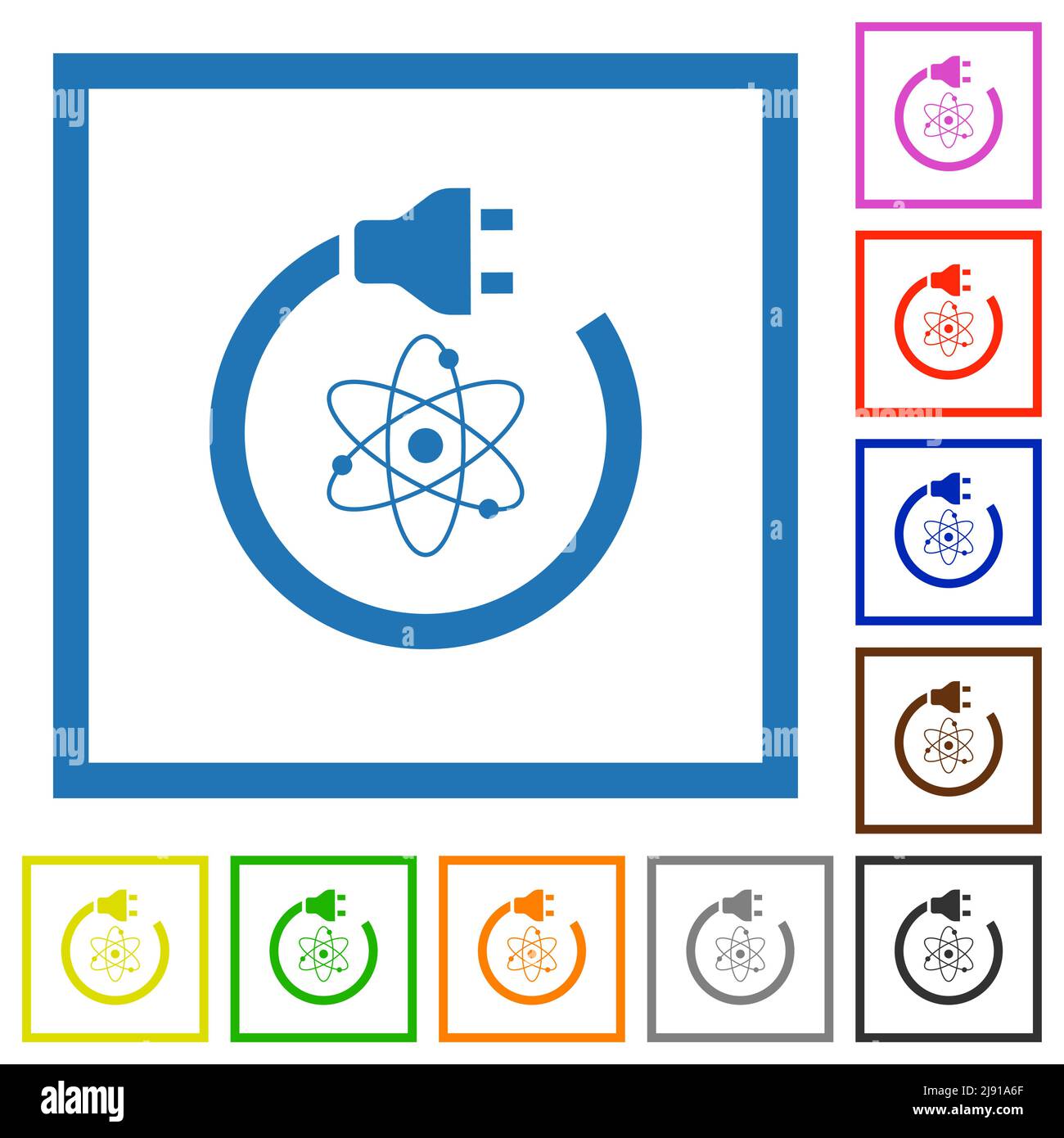 Atomic energy flat color icons with quadrant frames on white background ...