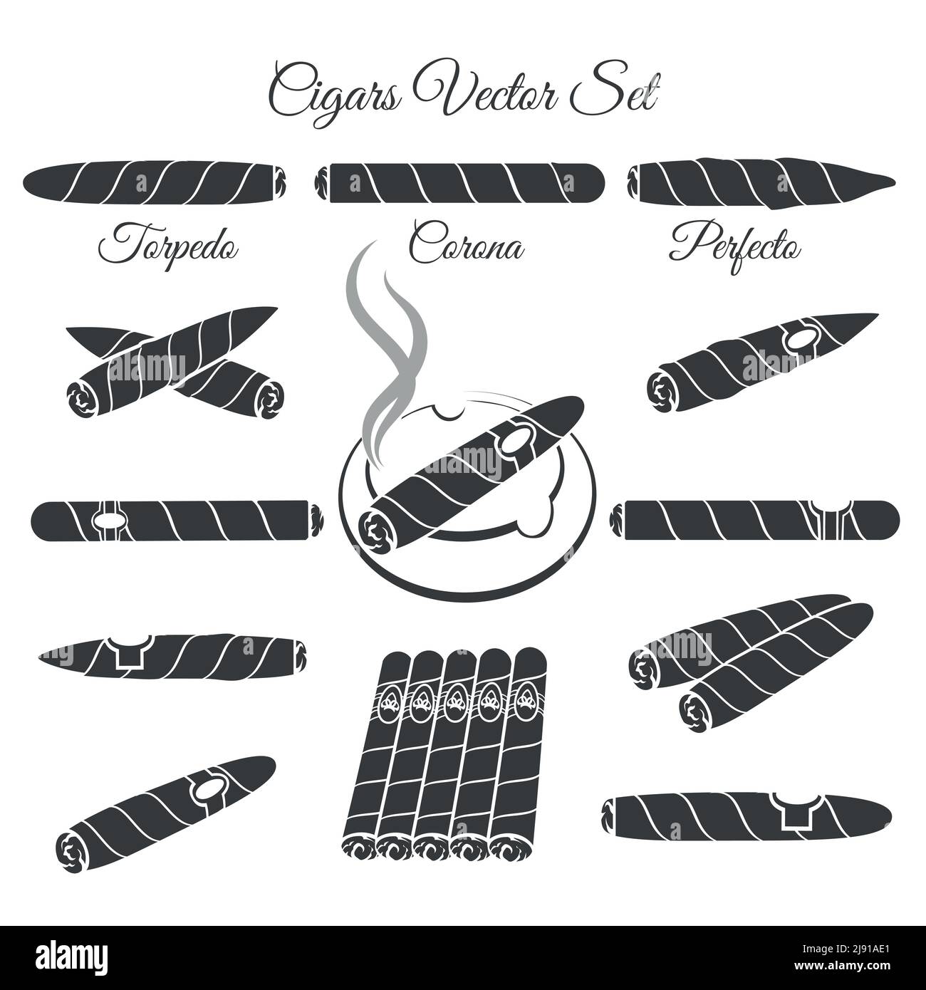 Hand drawn cigars vector. Torpedo corona and perfecto, culture ...
