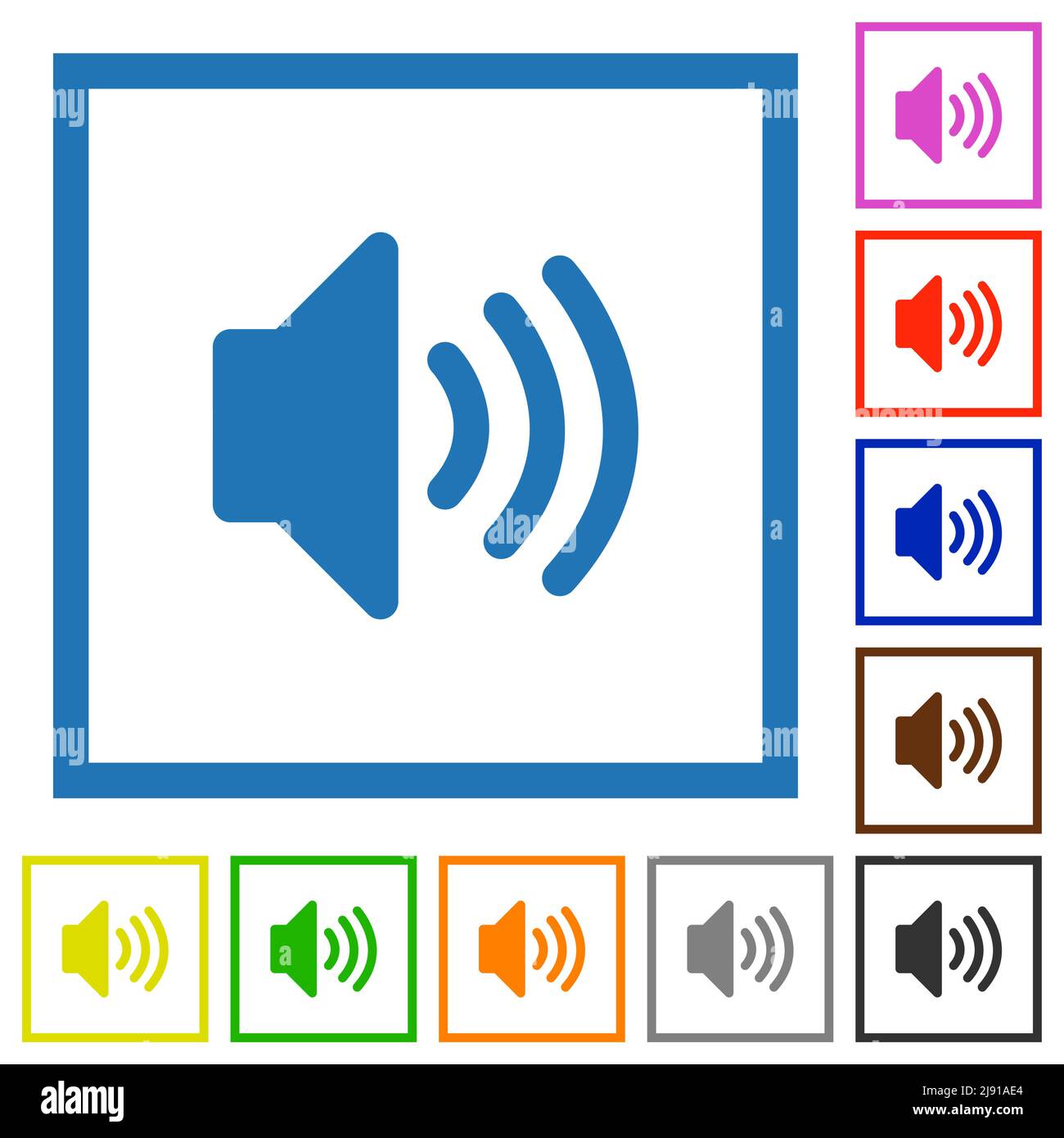 Volume solid flat color icons with quadrant frames on white background ...
