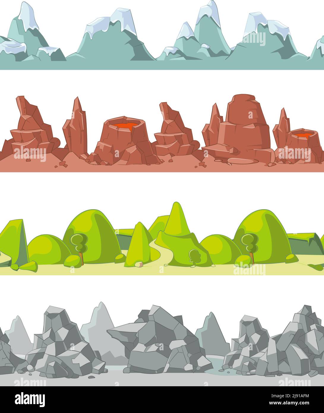 Seamless mountains set in cartoon style for game, ground and rock ...