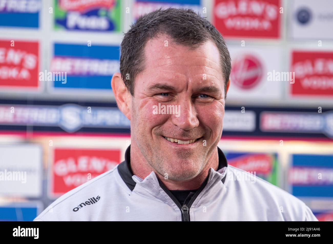 Daryl Powell Head Coach of Warrington Wolves is interviewed by Jenna ...