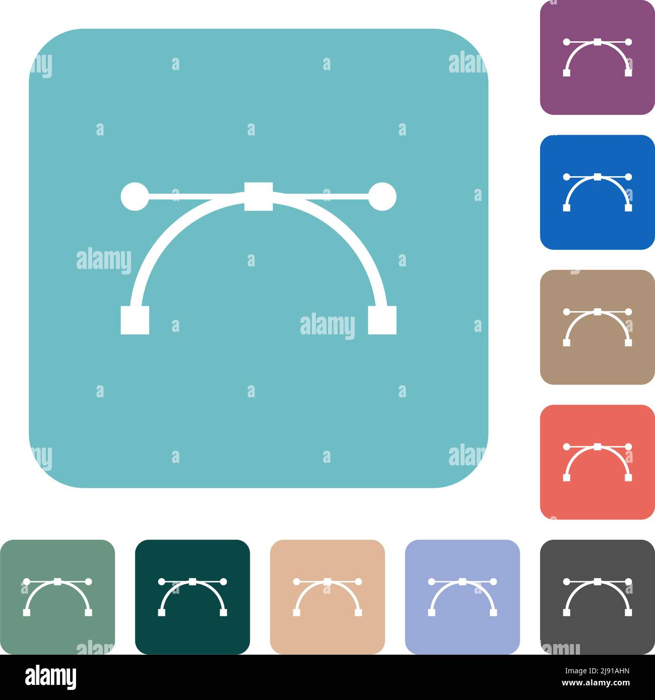 Vector curve and edit points white flat icons on color rounded square ...
