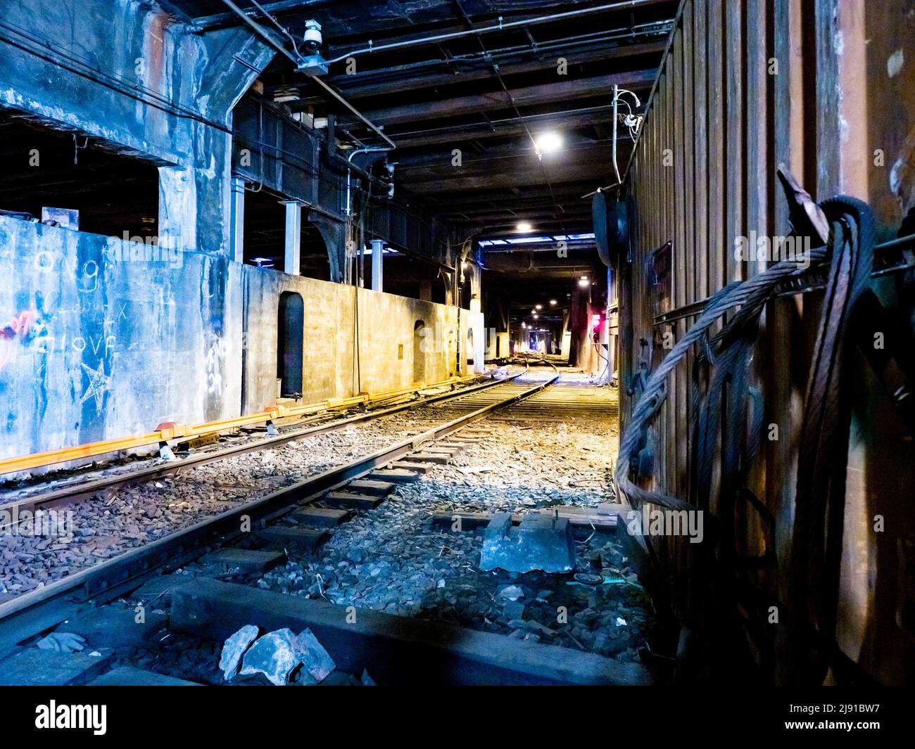 Underground subway track system tunnel Stock Photo - Alamy