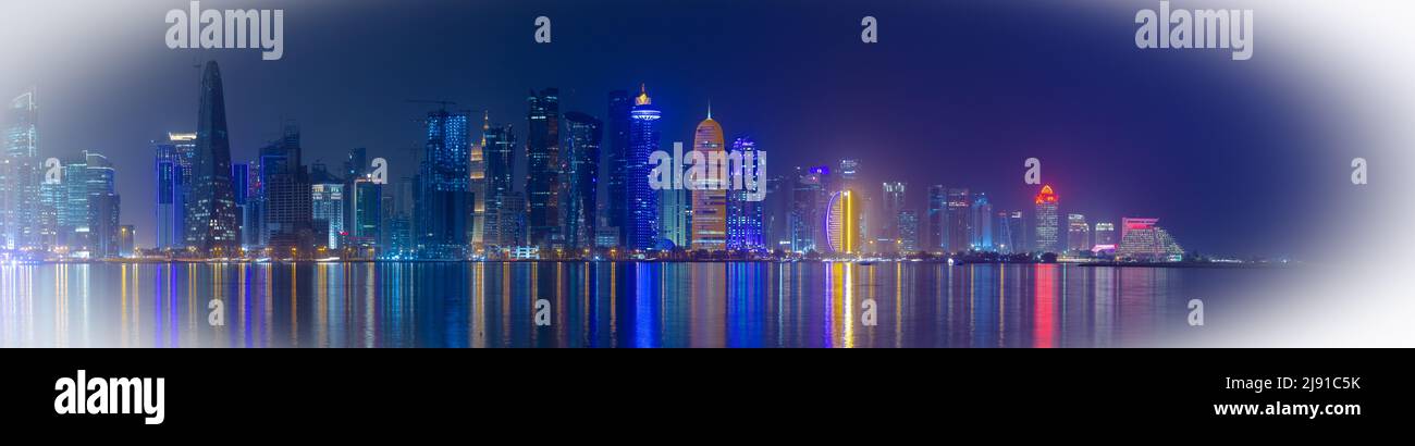 Doha, Qatar- May 5,2022 : Doha skyline with many towers during the ...