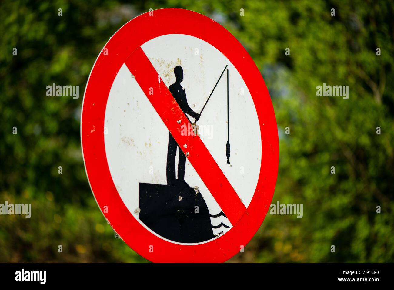 No Fishing area sign - prohibition emblem with crossed out fisherman ...