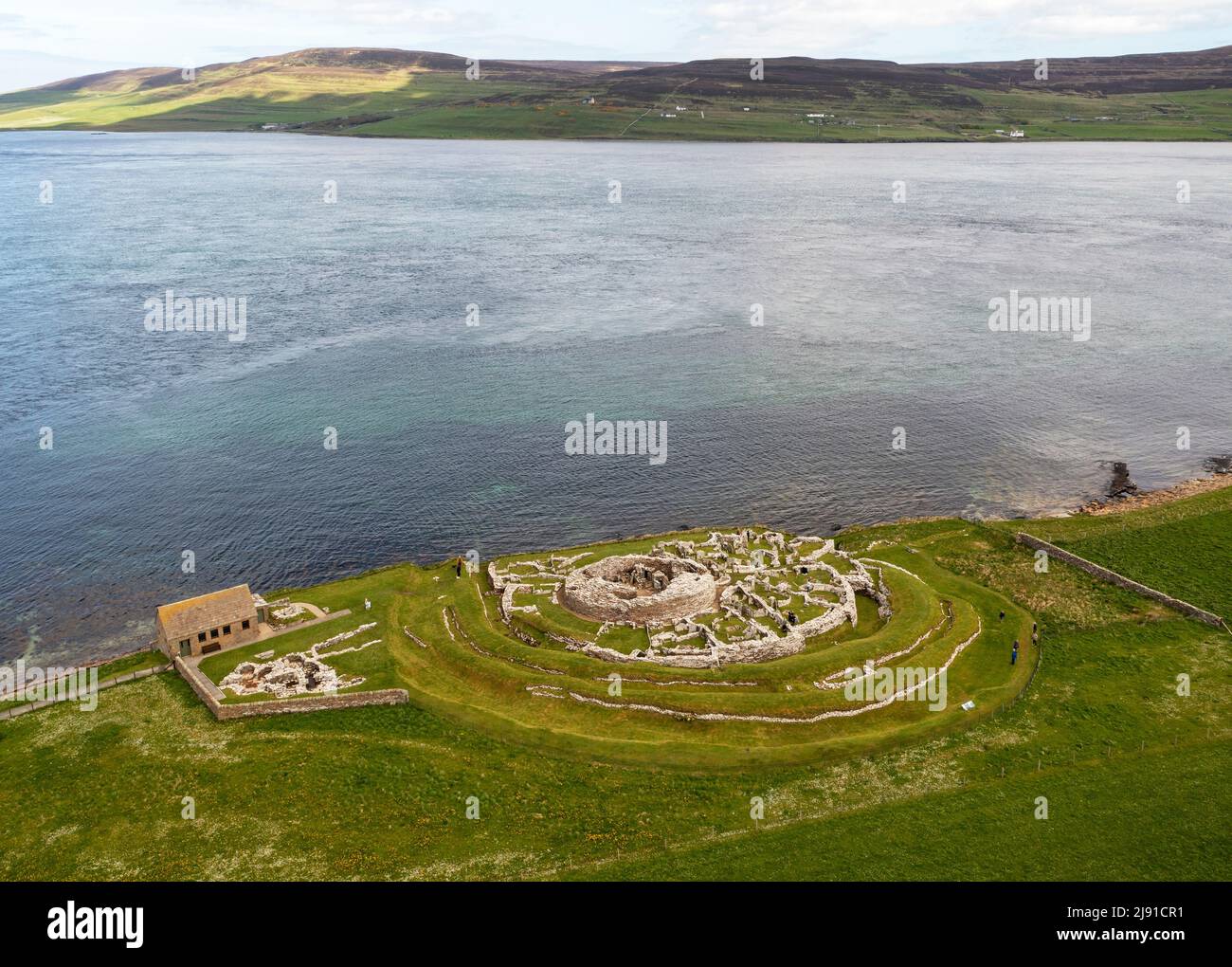 Aerial view of the Broch of Gurness is an Iron Age broch village on the ...