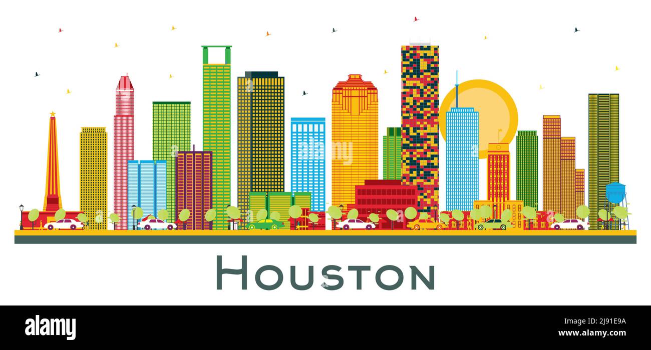 Houston USA City Skyline with Color Buildings Isolated on White. Vector ...
