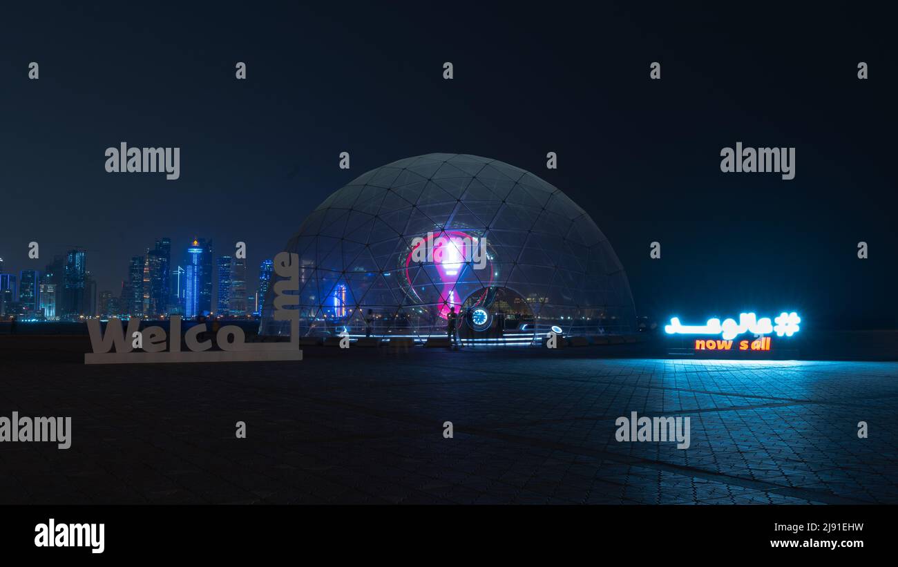 Doha, Qatar- May 05,2022: World cup count down clock in the Doha ...