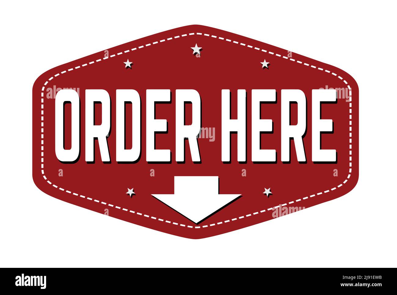 Order here label or sticker on white background, vector illustration ...