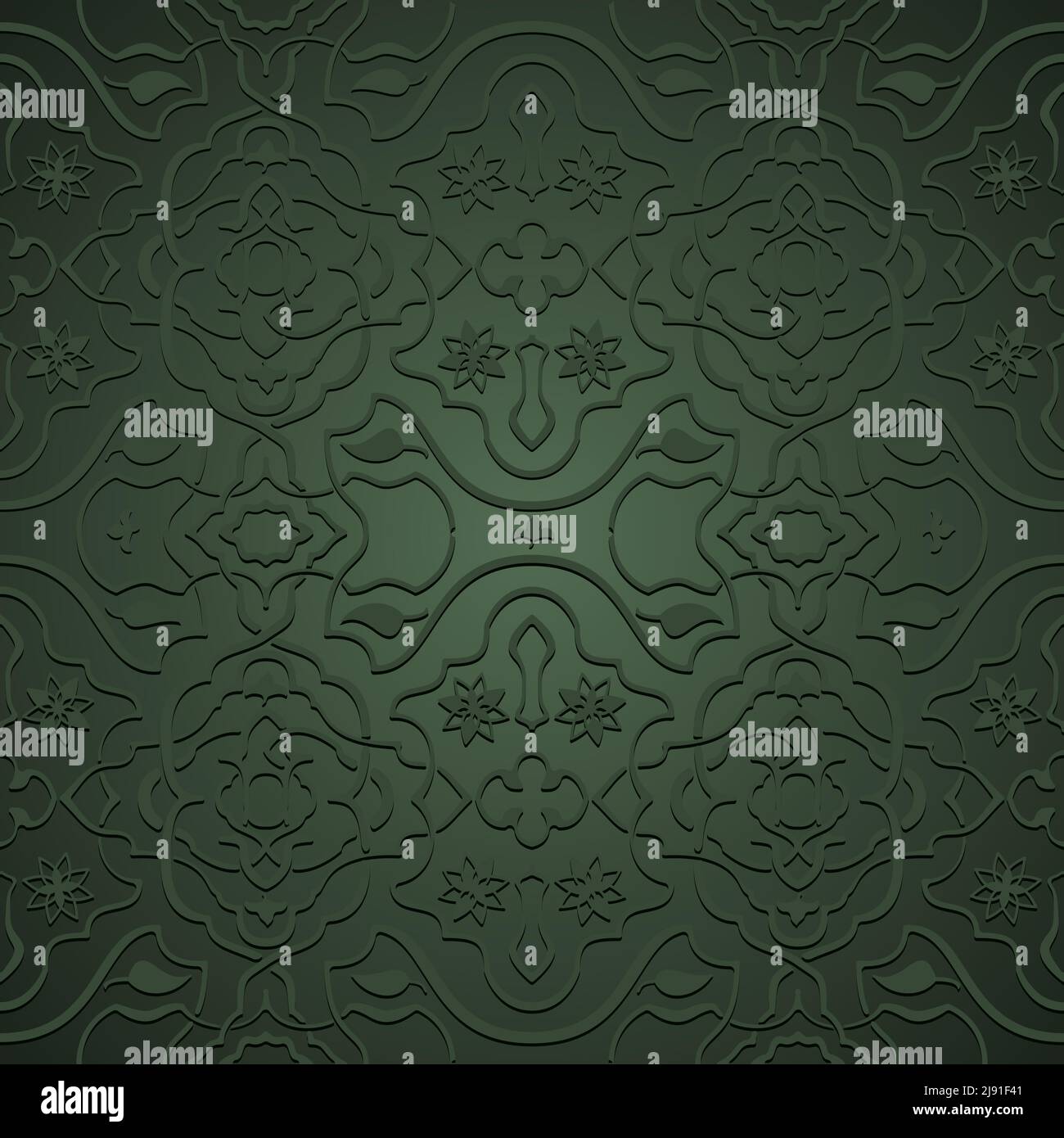 Interlacing flowery patterns in Oriental style, arabesque on green ...