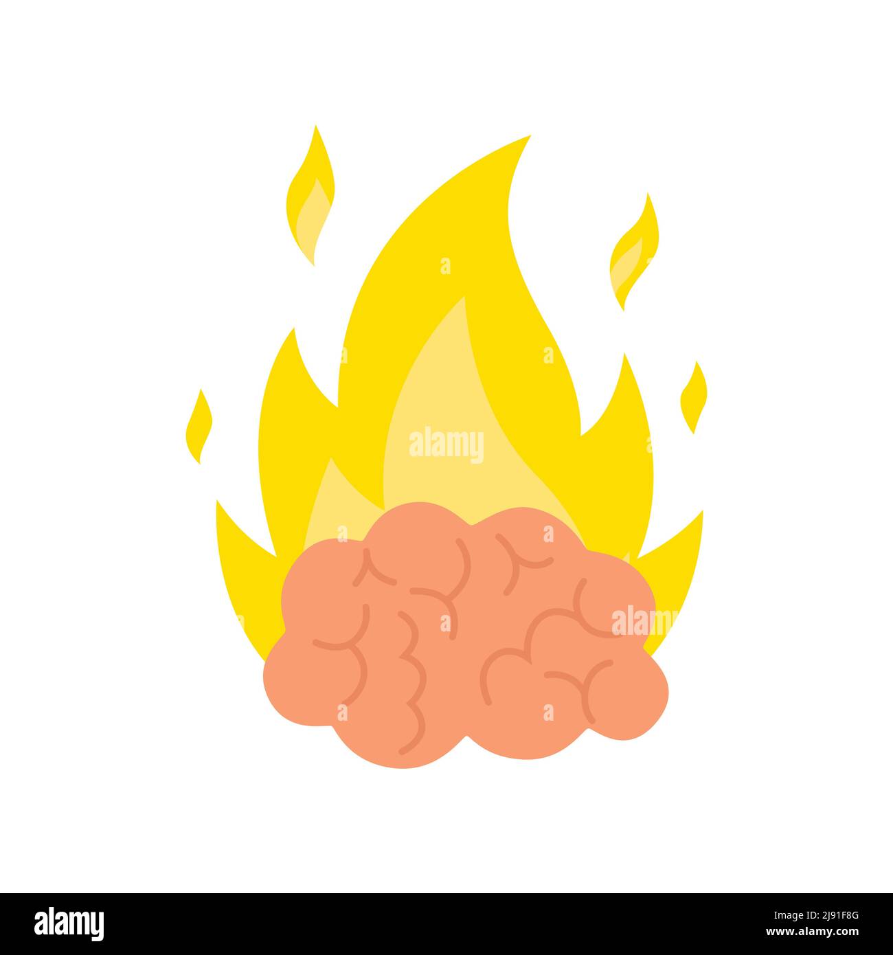Brain on fire icon. Concept of mental surge. Stress at work. Intense ...