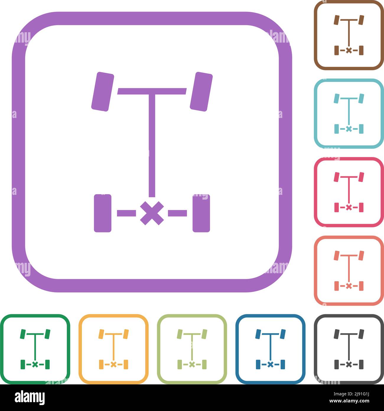 Rear differential lock simple icons in color rounded square frames on ...