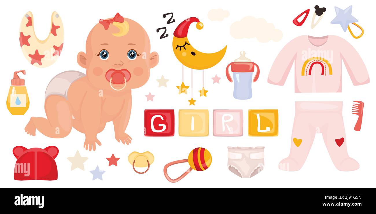 Children s set of baby girl. Collection of baby Stock Vector Image ...