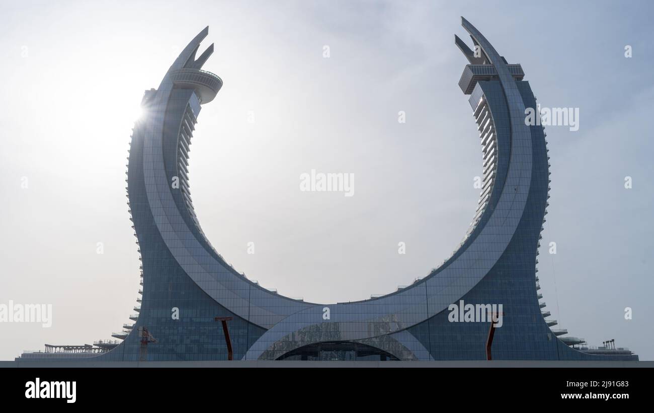 Lusail, Qatar- May 15,2022: The newly built crescent tower in Lusail ...