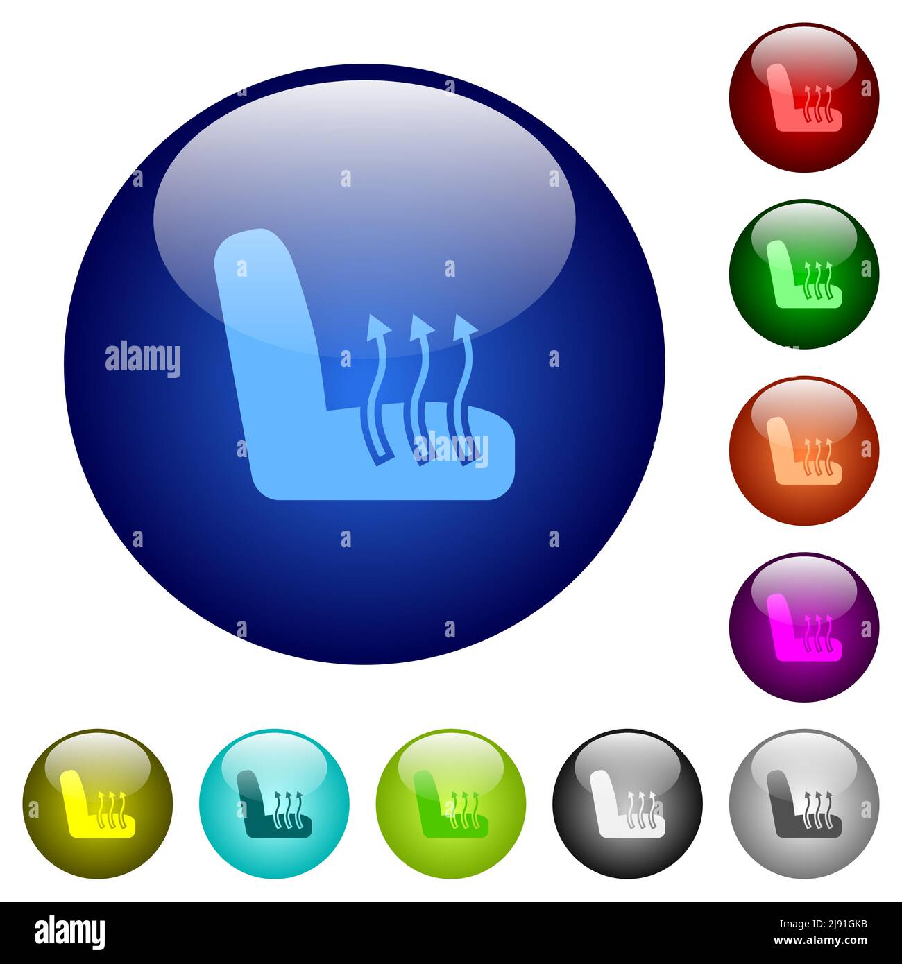 Car seat heating icons on round glass buttons in multiple colors ...