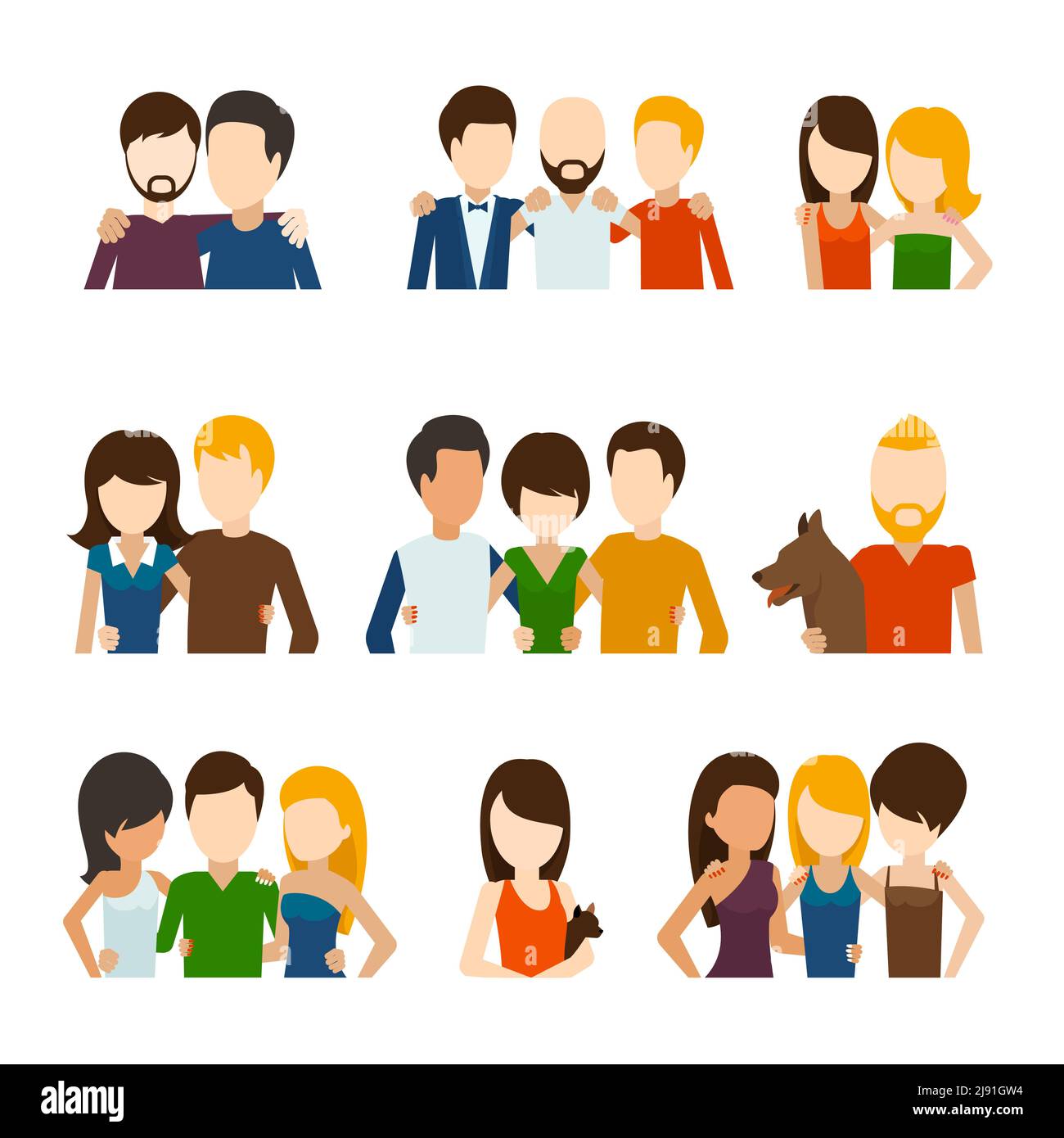 Friends and friendly relations flat icons. People social, person ...