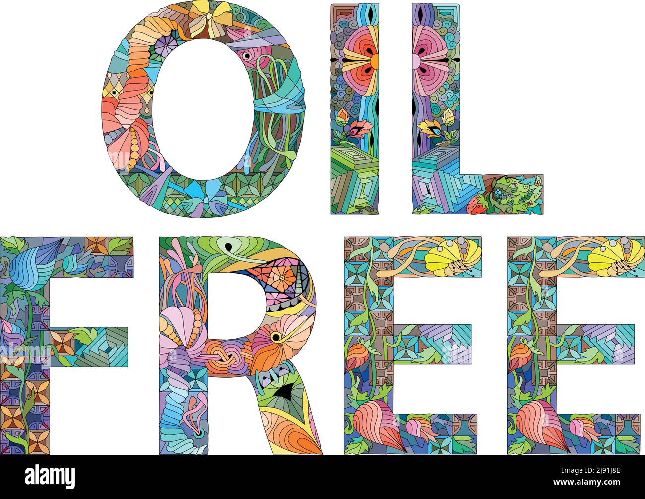 Hand-painted art design. Hand drawn illustration words OIL FREE for t ...