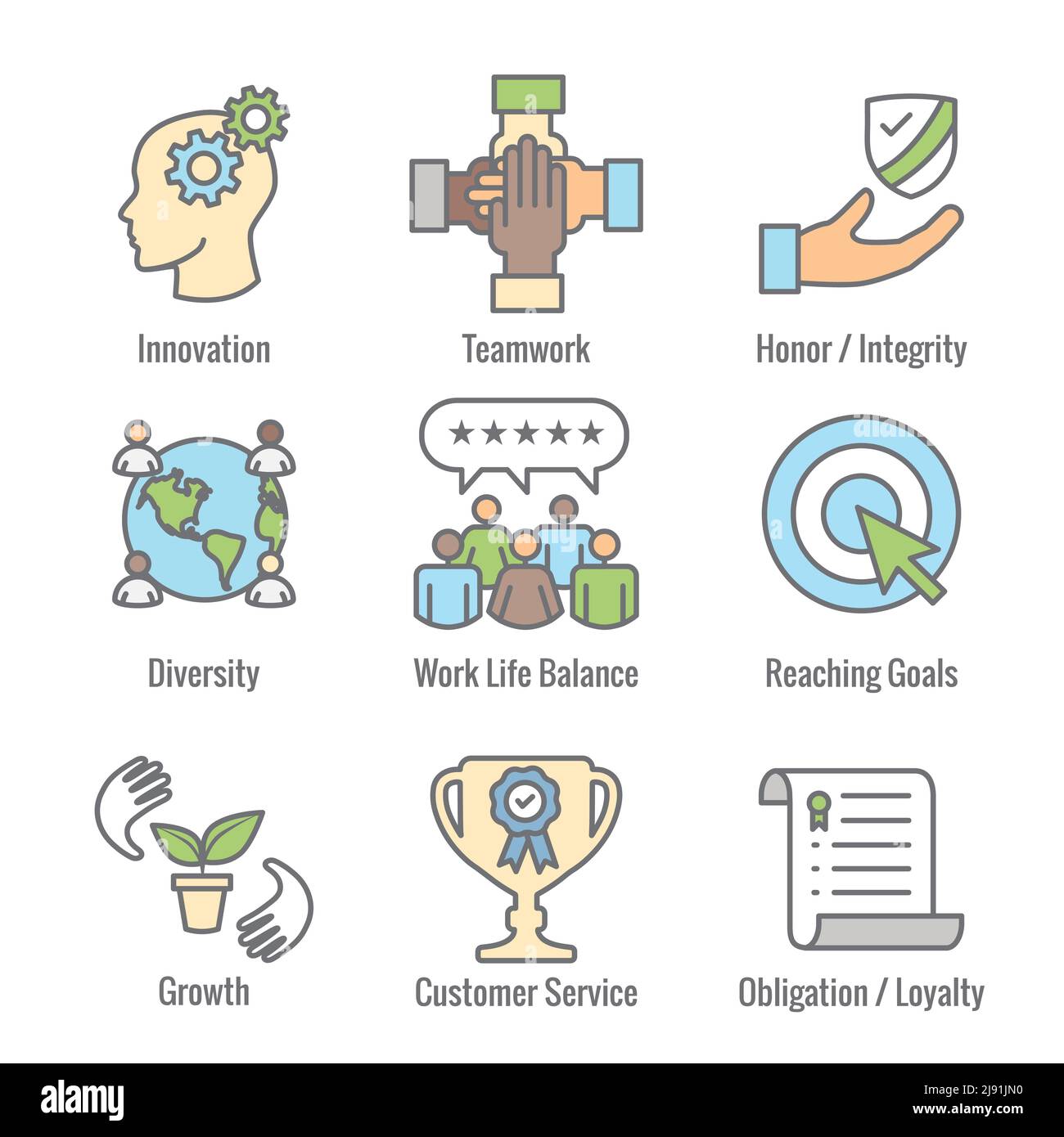 Core Values or Mission with Vision Icon Set Stock Vector Image & Art ...