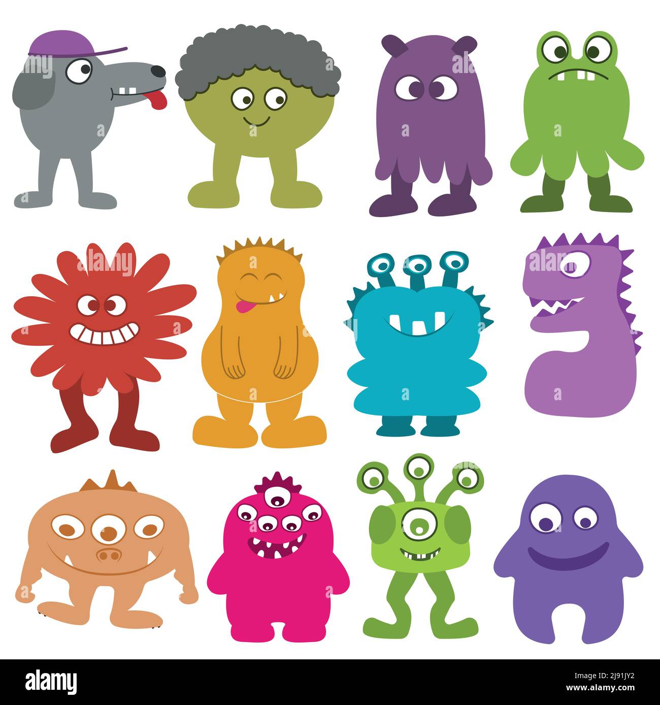 Big set monsters funny cartoon character. Vector illustration Stock ...