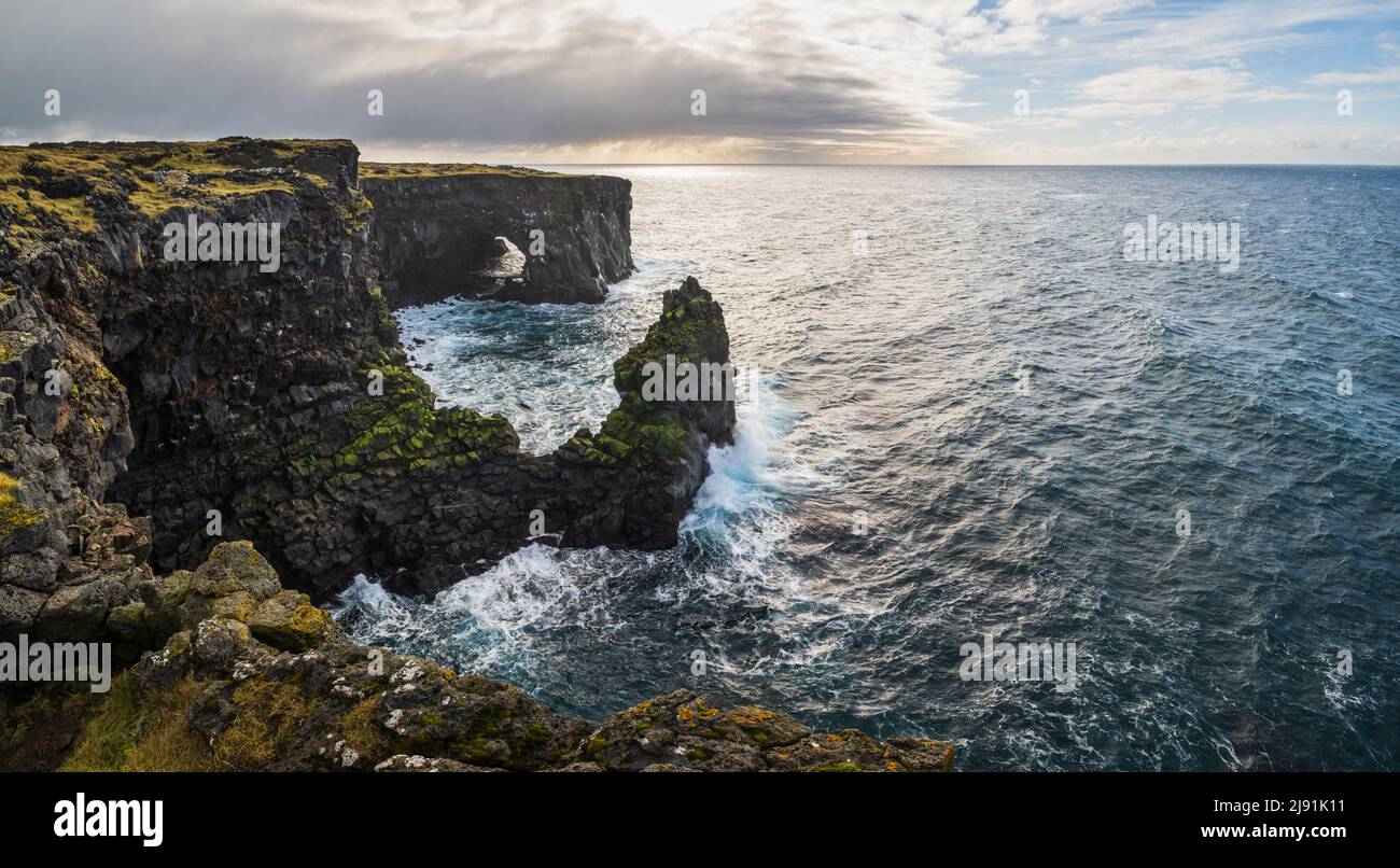 View during auto trip in West Iceland highlands, Snaefellsnes peninsula ...