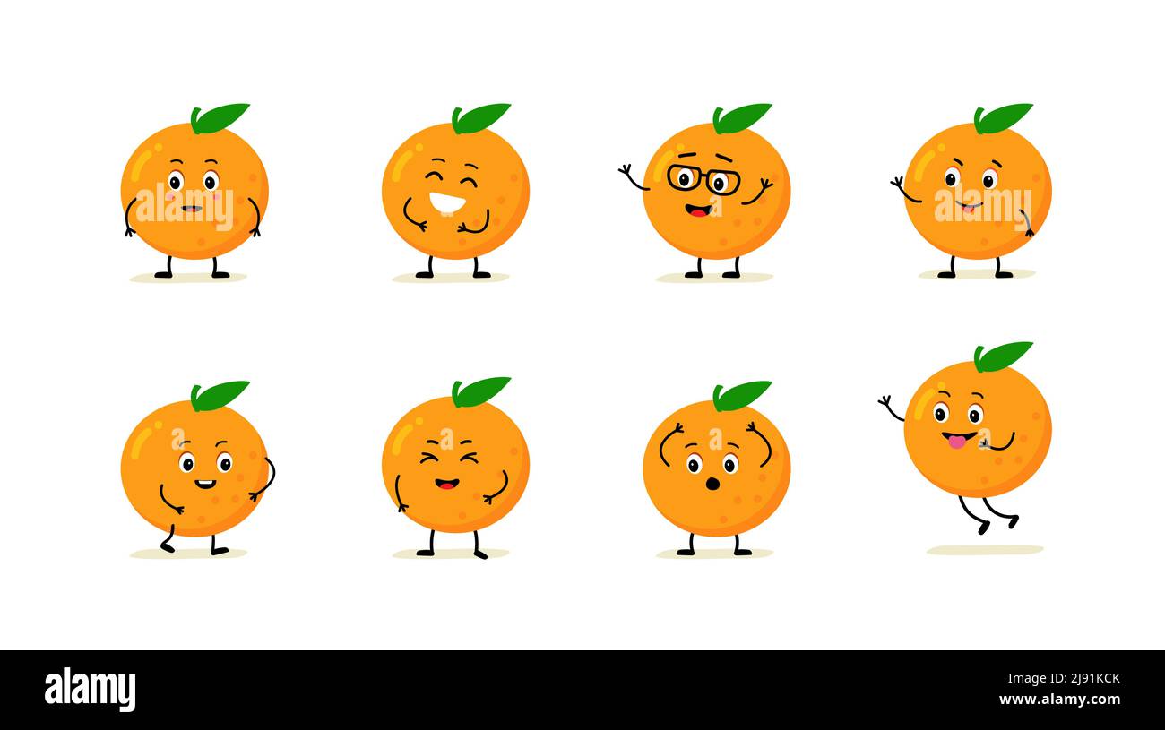 character orange, fruit. Happy cute cartoon emoji set Stock Vector ...
