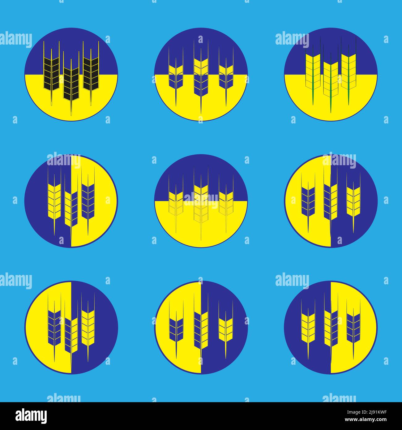 Wheat icons set. Illustration. Design in the style of yin yang in the ...
