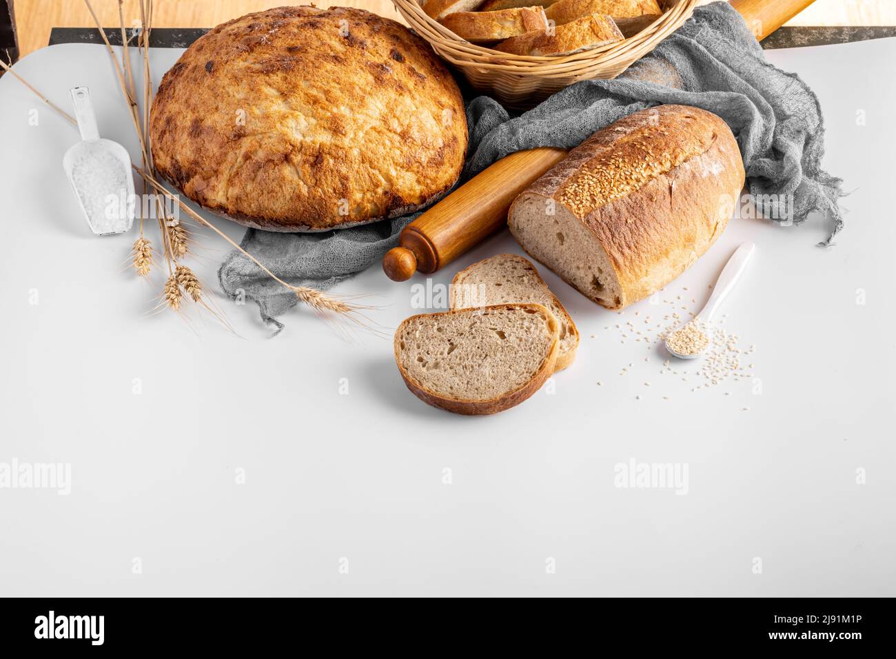 Homemade delicious freshly baked heathy natural bread food group on ...