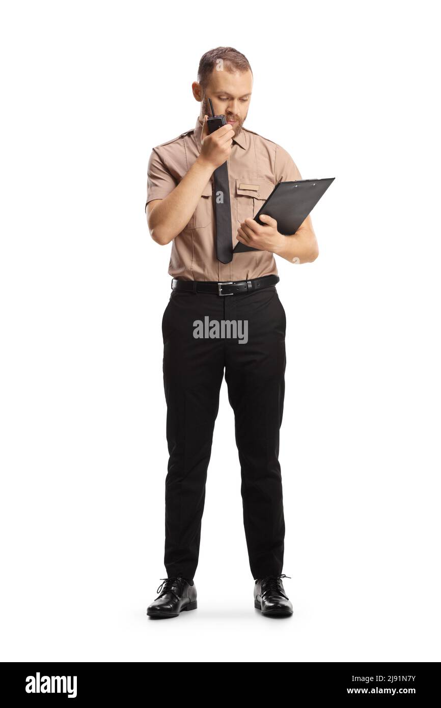 Security guard talking on walkie talkie hi-res stock photography and ...