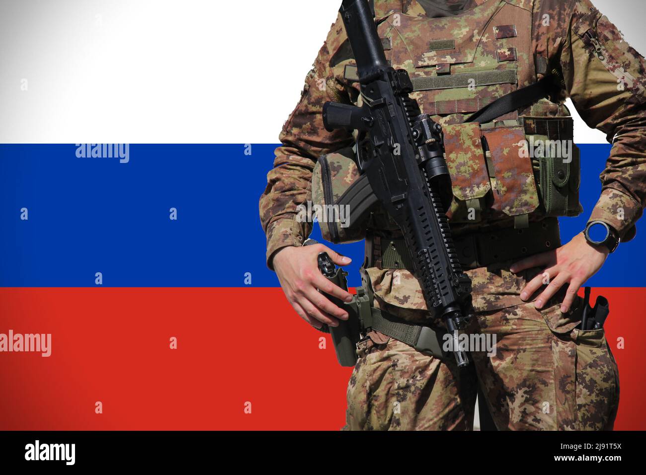 Russian flag with the Soldier as background , concept of Army Stock ...