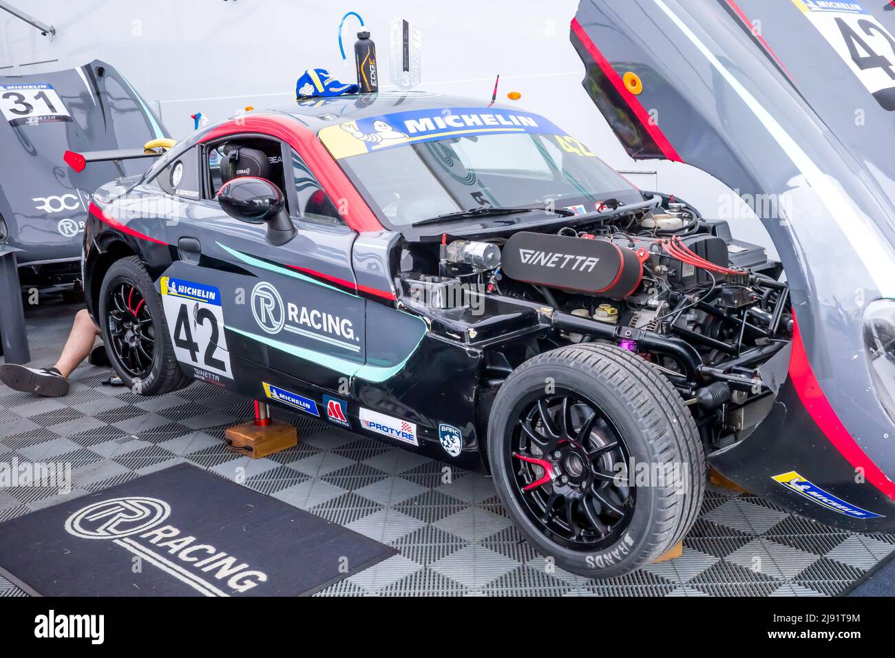 West Kingsdown, Kent, UK – May 15 2022. Ginetta GT4 race car being ...