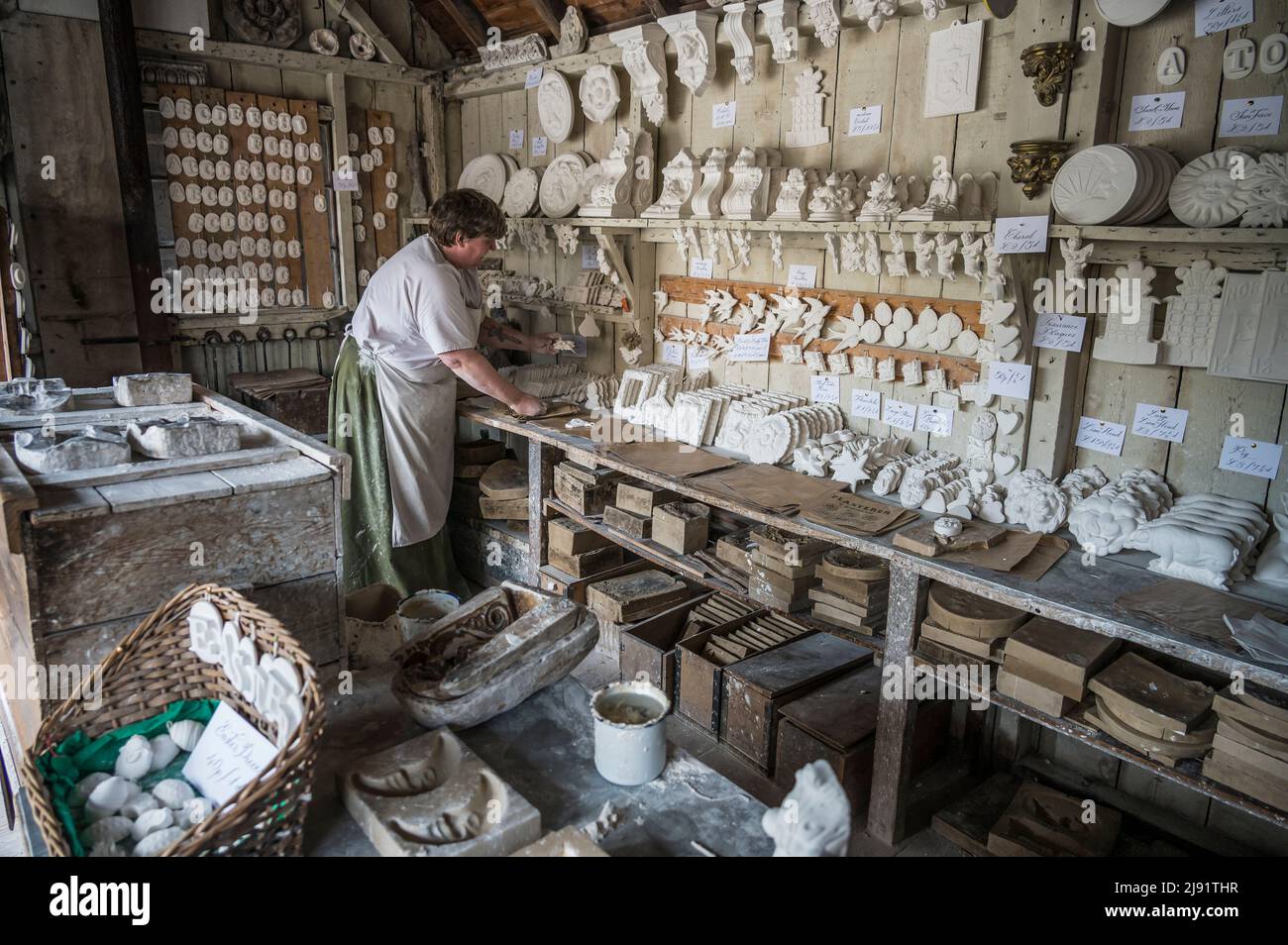 Colourful images at the plasterers workshop in the Victorian era at the ...