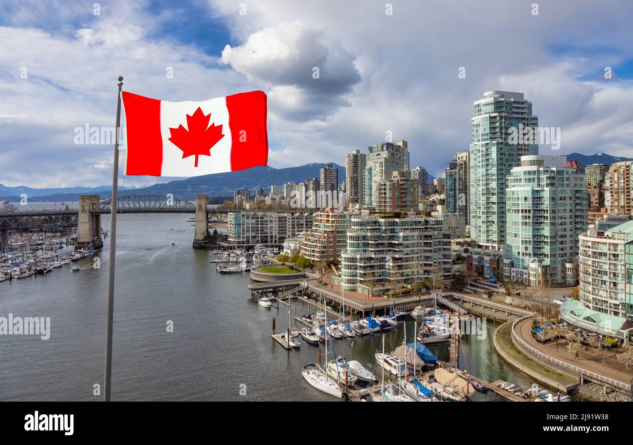 Canadian National Flag Composite. Modern Cityscape on the West Coast ...