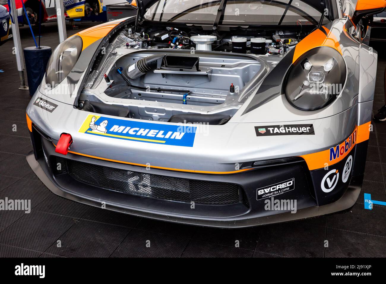 West Kingsdown, Kent, UK – May 15 2022. Close up of the bonnet or hood ...