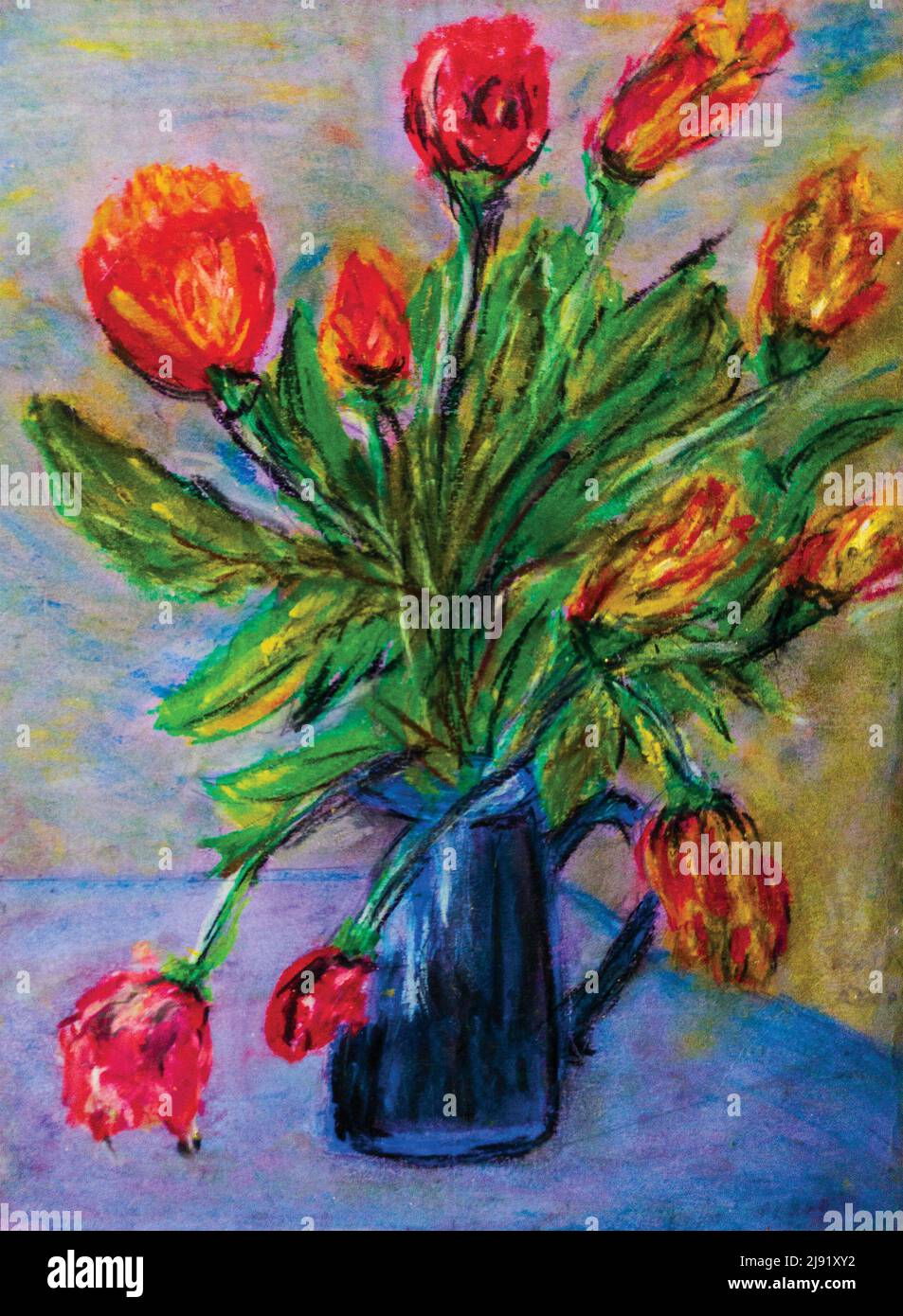 Still Life With Flowers pastel technique Stock Photo - Alamy