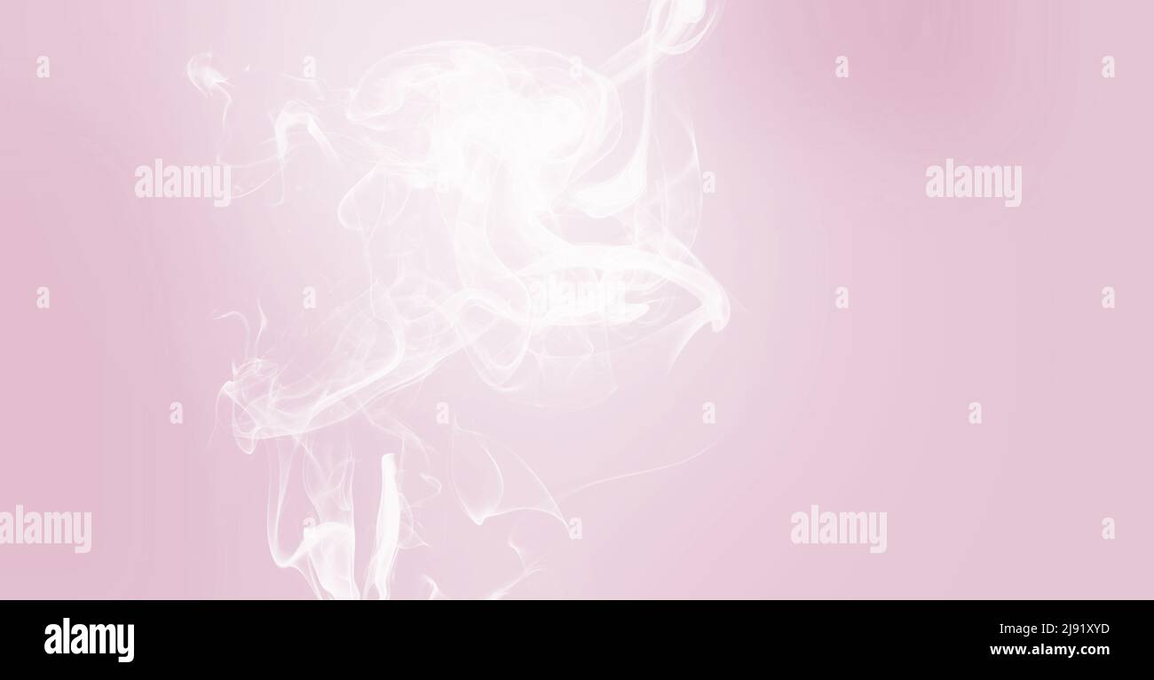 Beautiful dreamy sky with soft pink and mint clouds and smoke over them ...