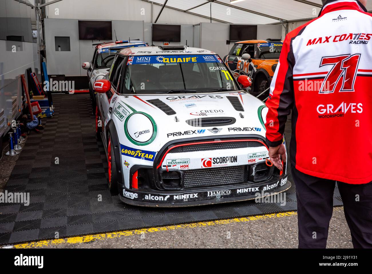 West Kingsdown, Kent, UK – May 15 2022. BMW Mini race cars being ...