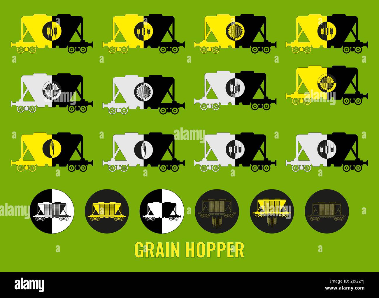 Icon set Hopper car for bulk transportation of grain, corn, sunflower ...