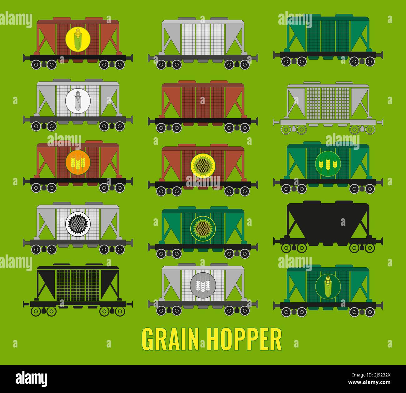 Icon set Hopper car for bulk transportation of grain, corn, sunflower ...