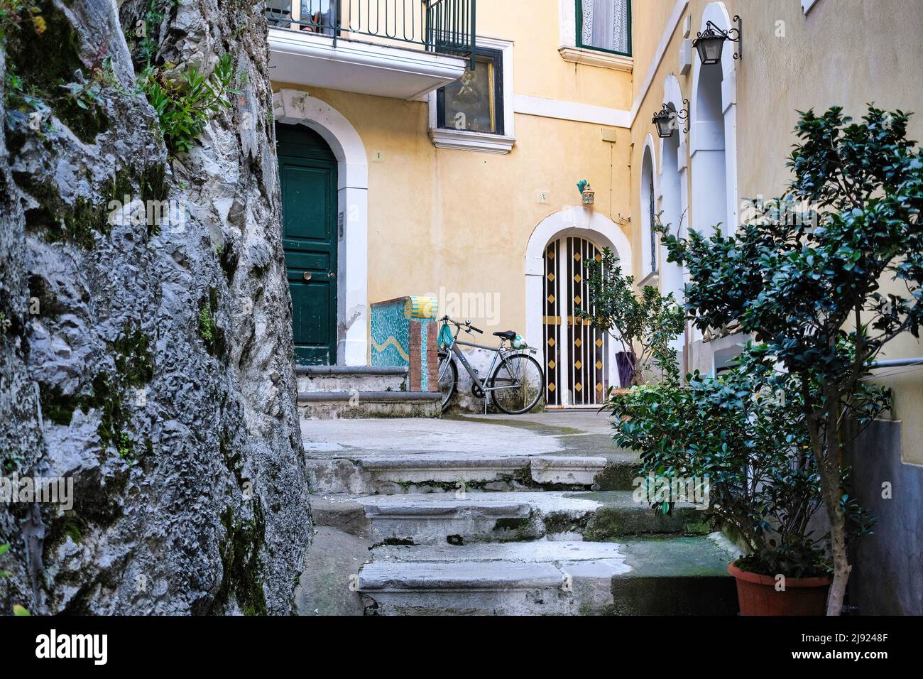 The beautiful village of Albori on the Amalfi coast, considered one of ...