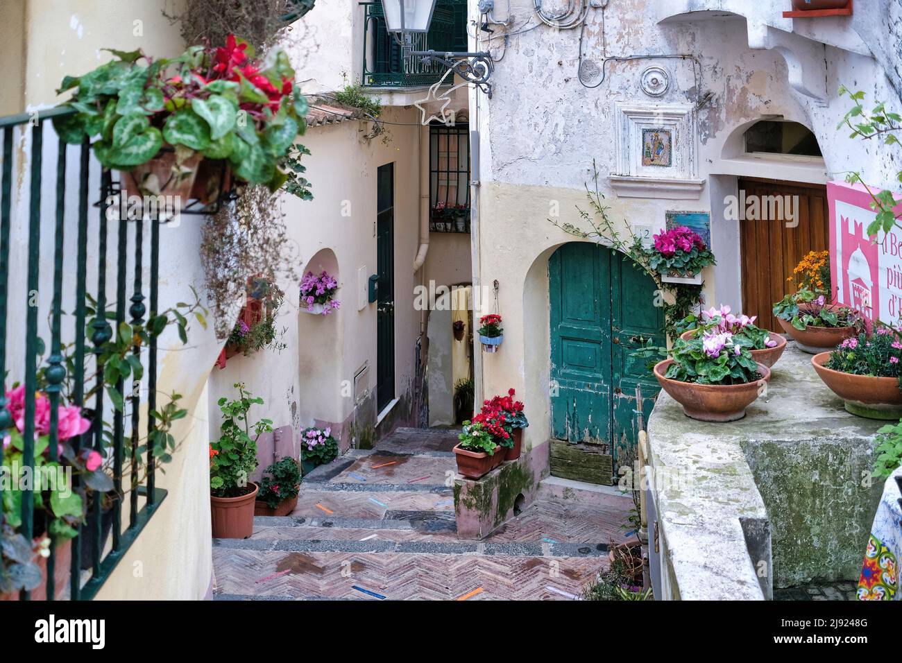 The beautiful village of Albori on the Amalfi coast, considered one of ...