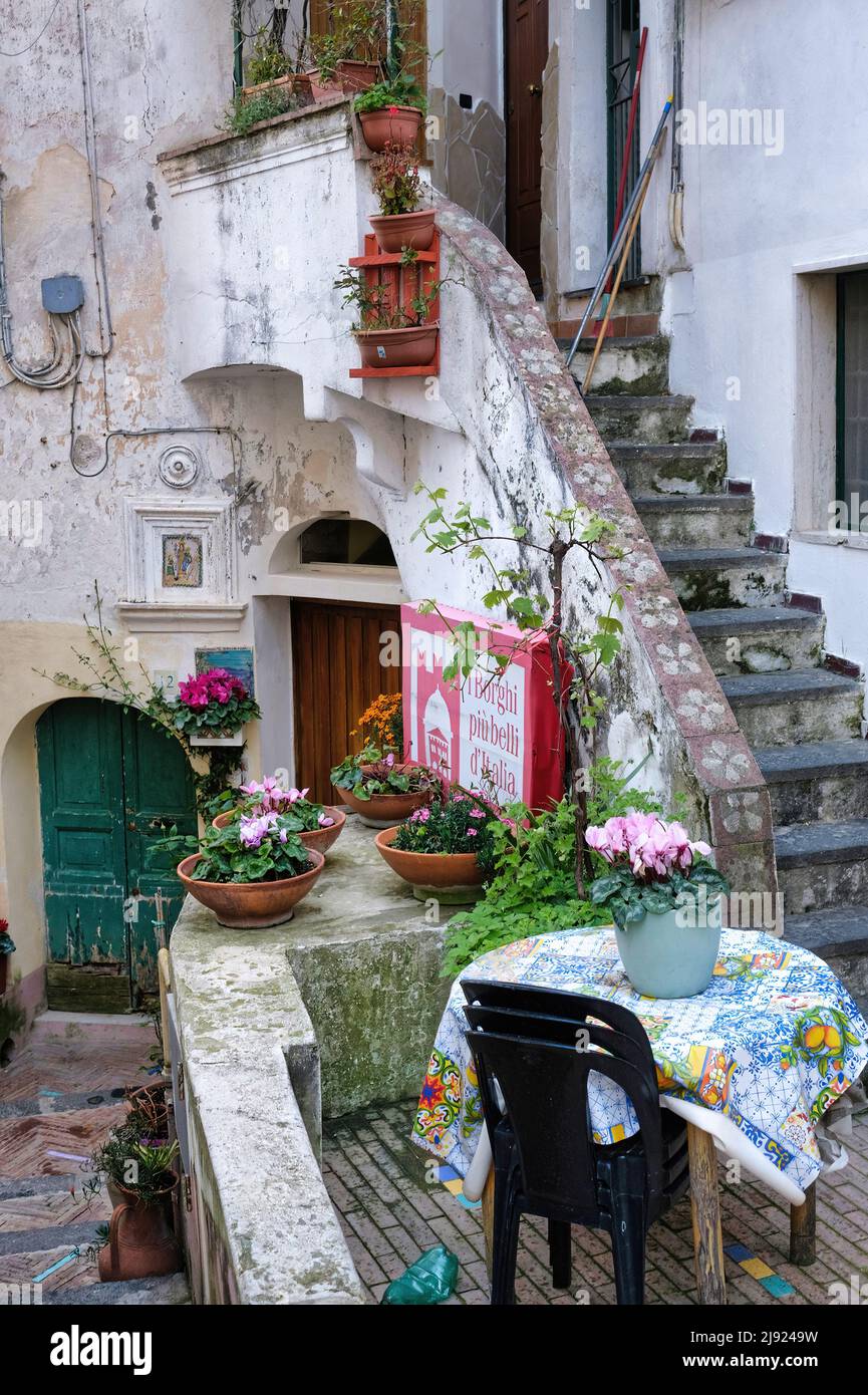 The beautiful village of Albori on the Amalfi coast, considered one of ...