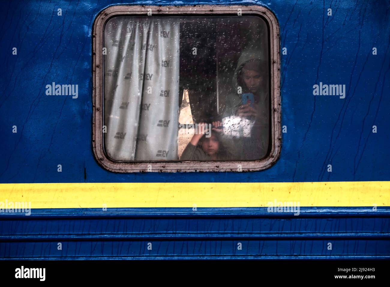 Lviv, Ukraine. 5th Apr, 2022. Refugees on a train for Poland seen at ...