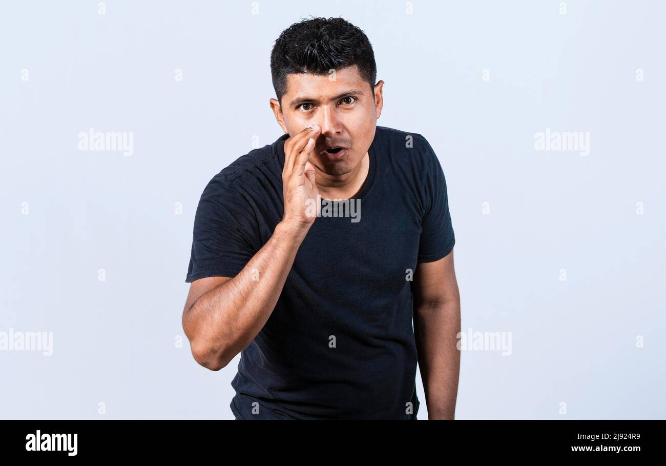 People speaking discreetly to the camera, man speaking with a whisper ...