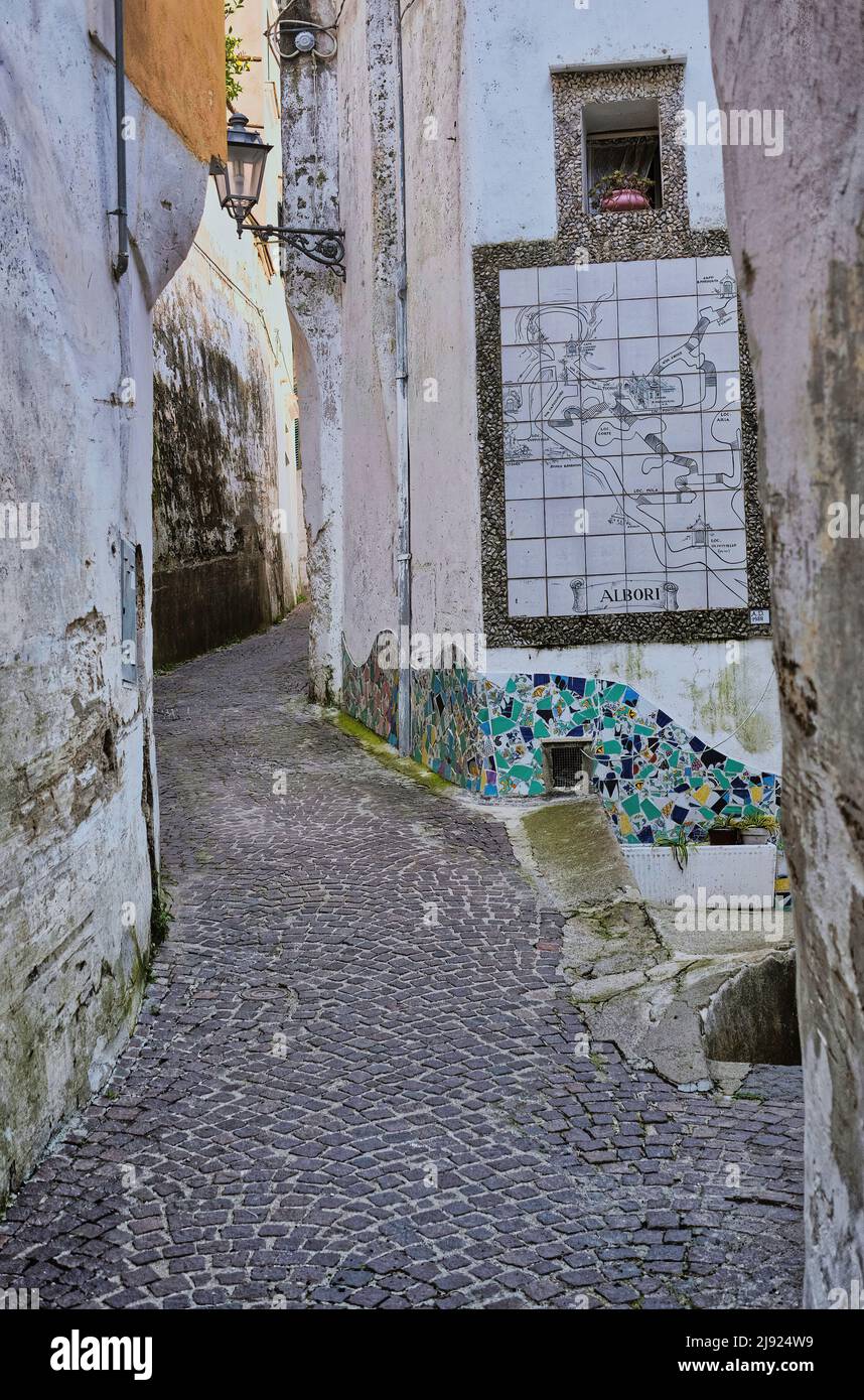 The beautiful village of Albori on the Amalfi coast, considered one of ...