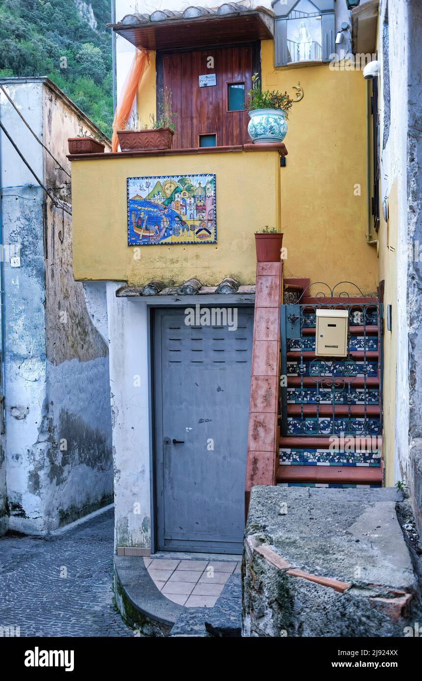 The beautiful village of Albori on the Amalfi coast, considered one of ...