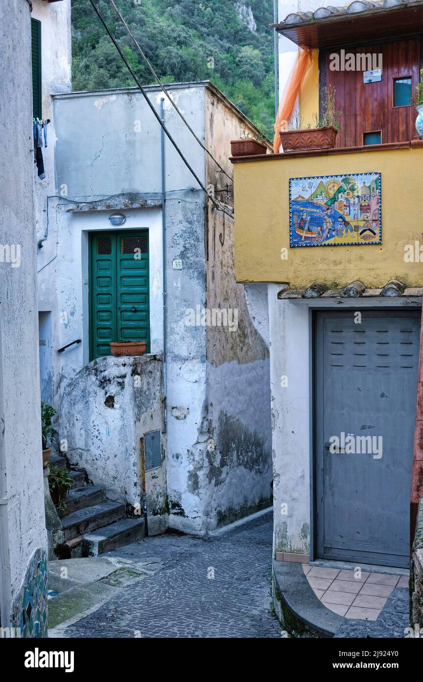 The beautiful village of Albori on the Amalfi coast, considered one of ...
