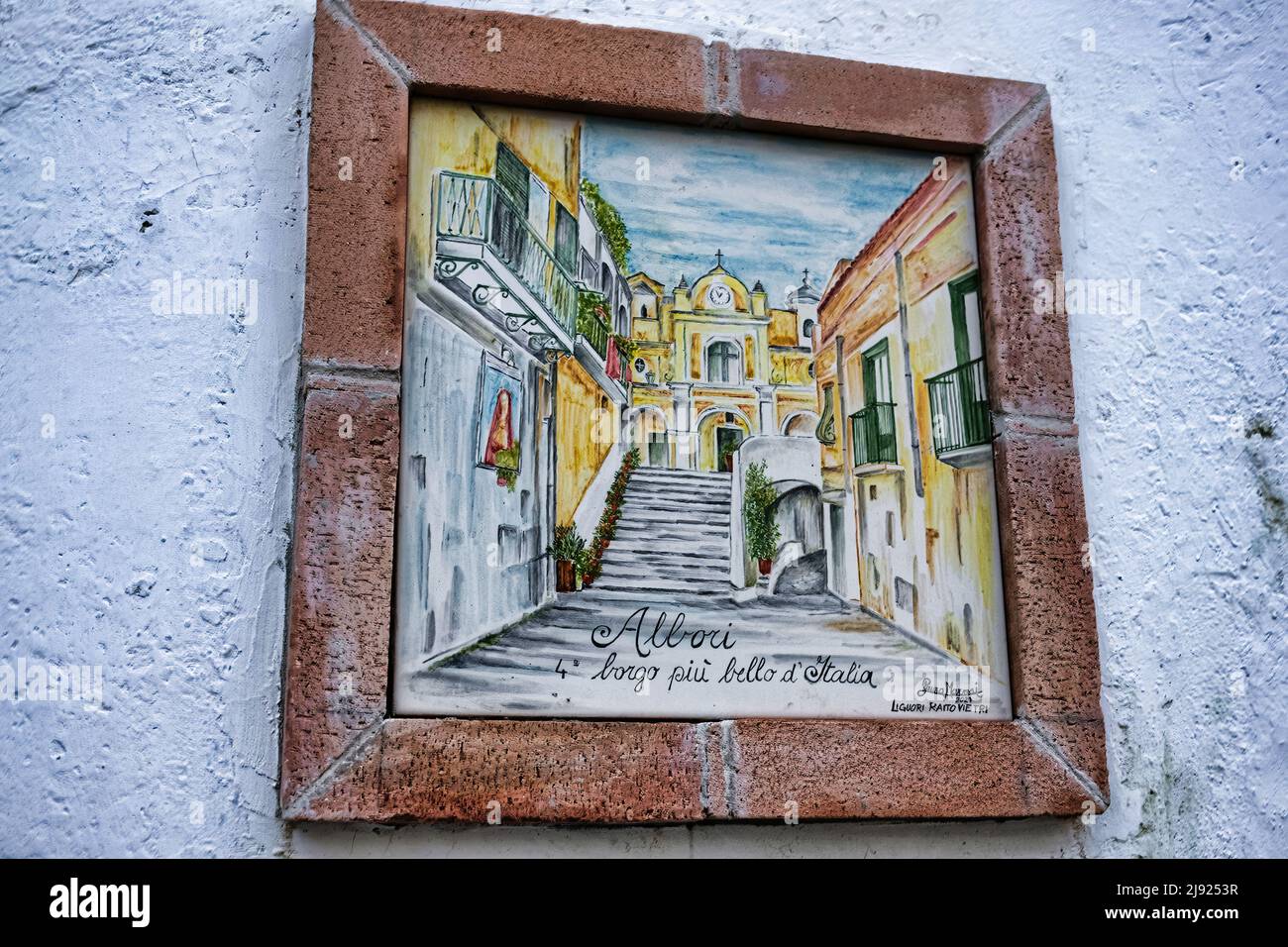 The beautiful village of Albori on the Amalfi coast, considered one of ...